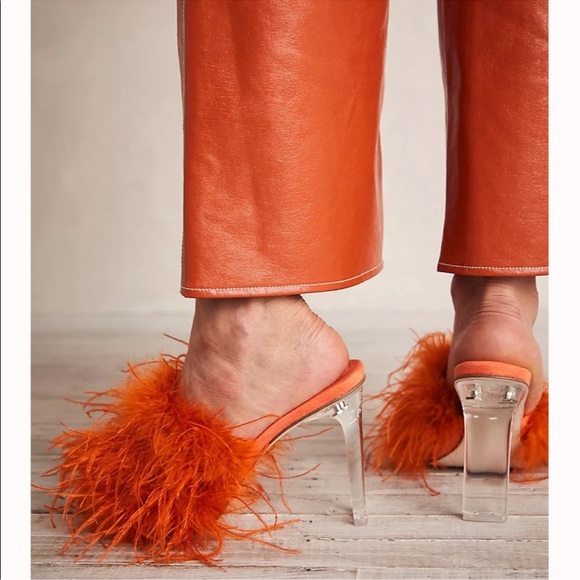 Jeffrey Campbell | Shoes | Jeffrey Campbell Feather Mules Orange | Poshmark